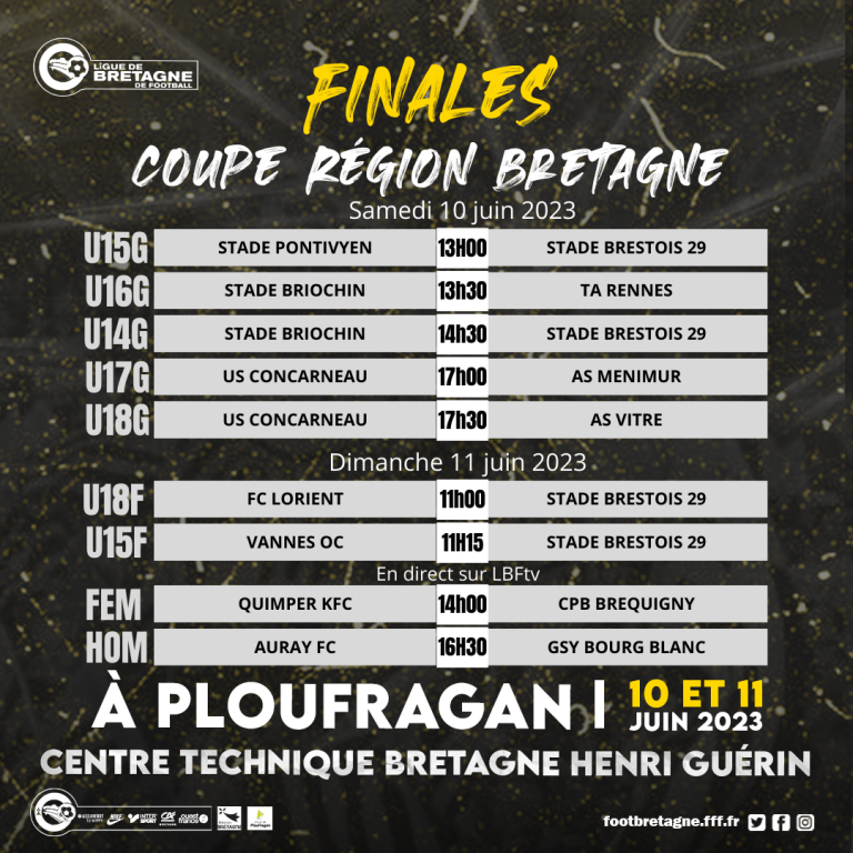 Coupe Région Bretagne : Programme complet des finales – LIGUE BRETAGNE DE FOOTBALL